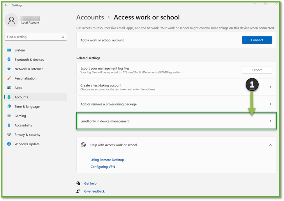Personal Device Settings Enrollment (Windows)