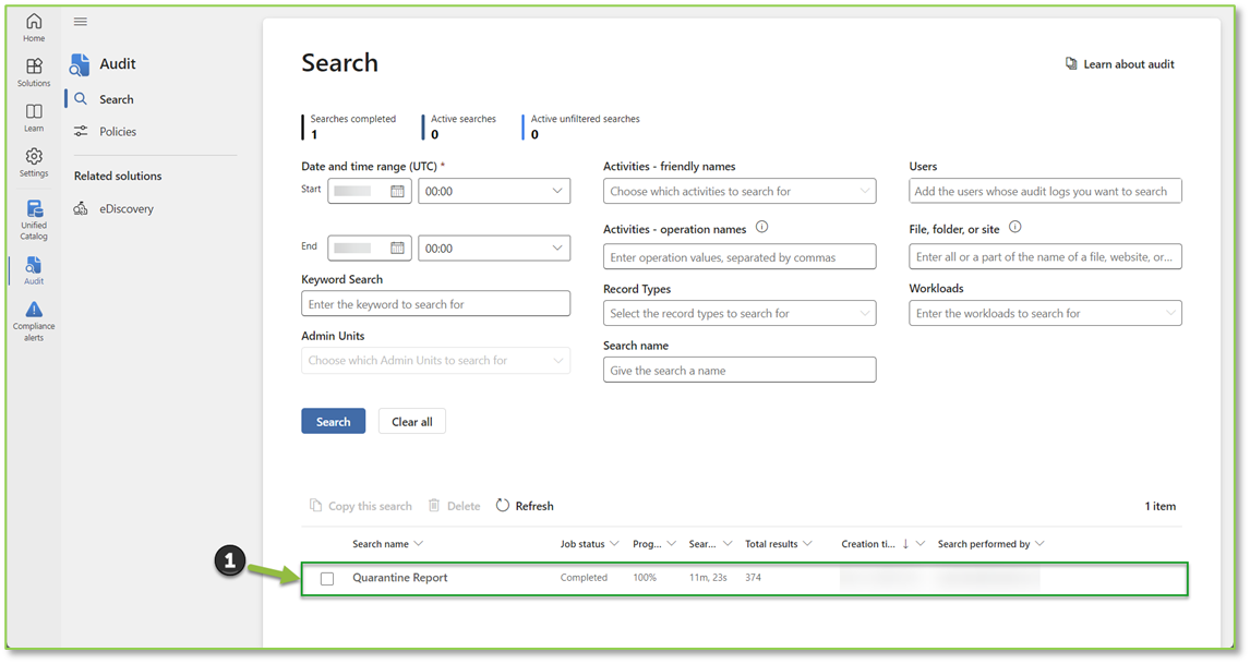 Purview Audit Search Action
