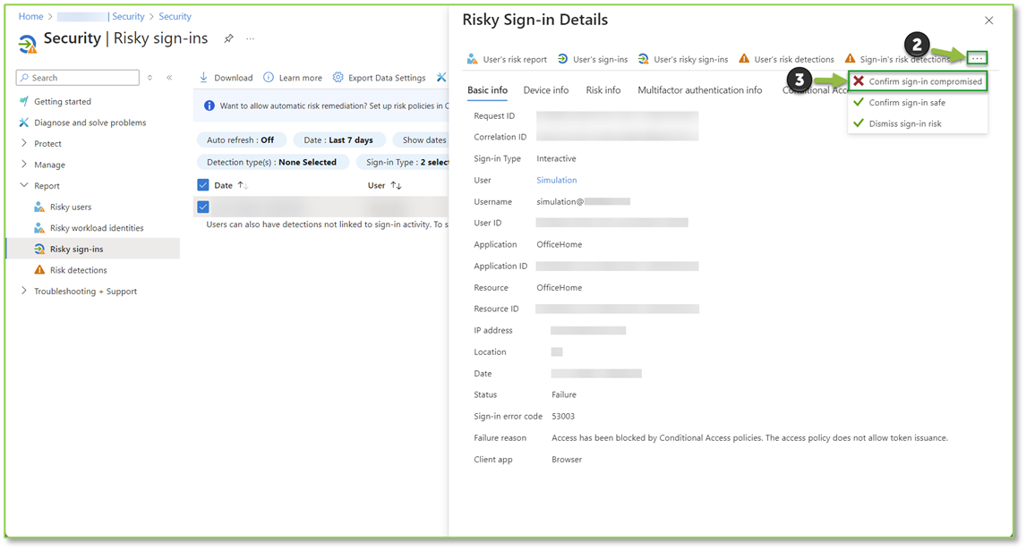 Identity Protection Confirm Sign-In Compromised Action