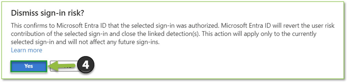 Identity Protection Dismiss Sign-In Risk Action
