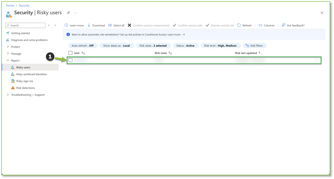 Identity Protection Unblock User Action