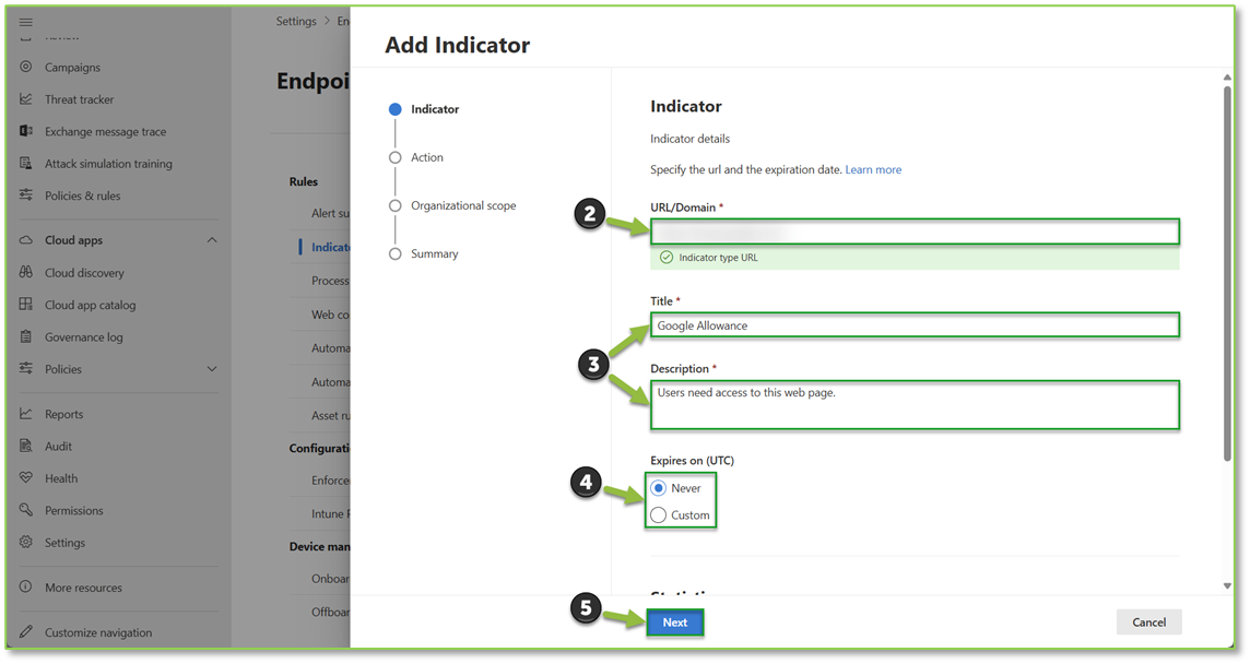 Defender for Endpoint URL/Domain IOC Allowance