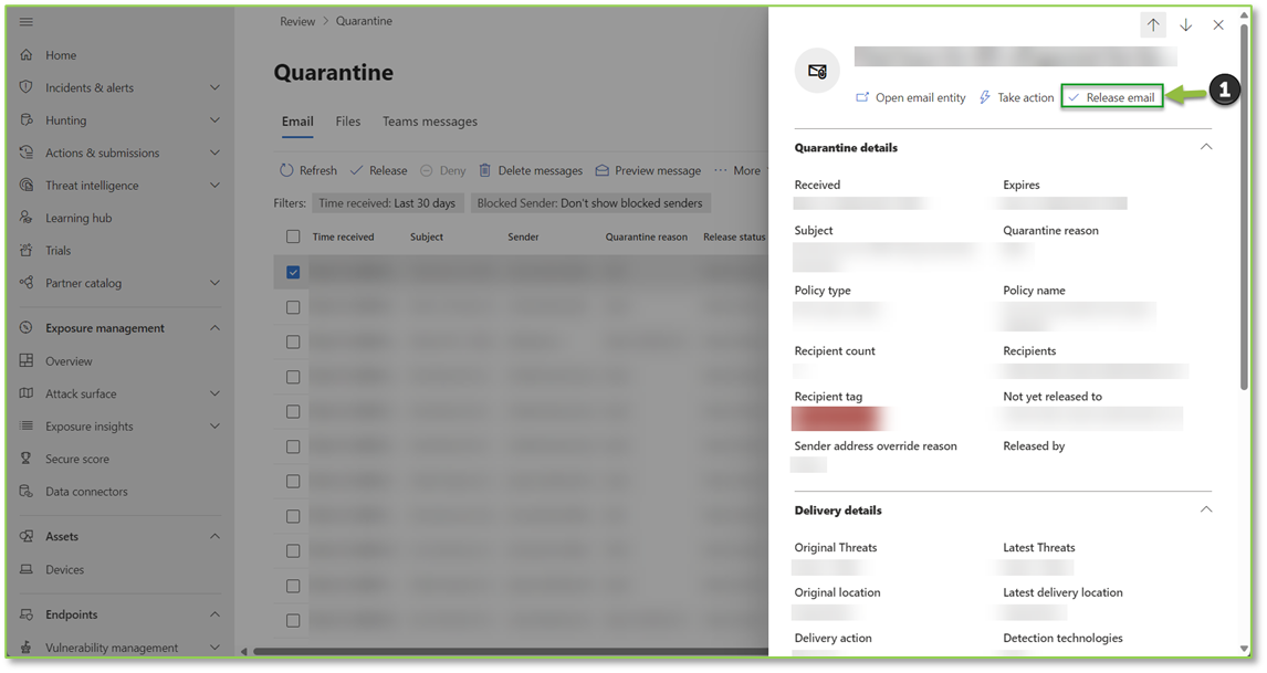 Defender for Email Quarantine Release & Allow Action