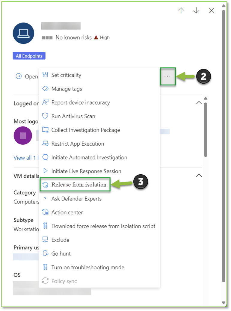Defender for Endpoint De-Isolation Action