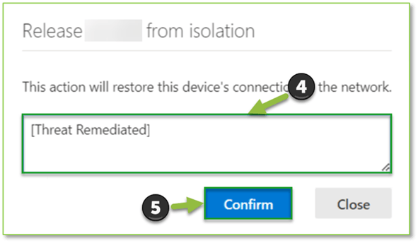 Defender for Endpoint De-Isolation Action