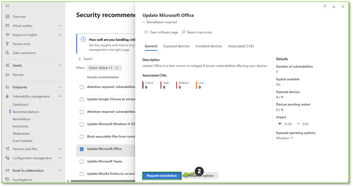 Defender Vulnerability Management Remediation Action