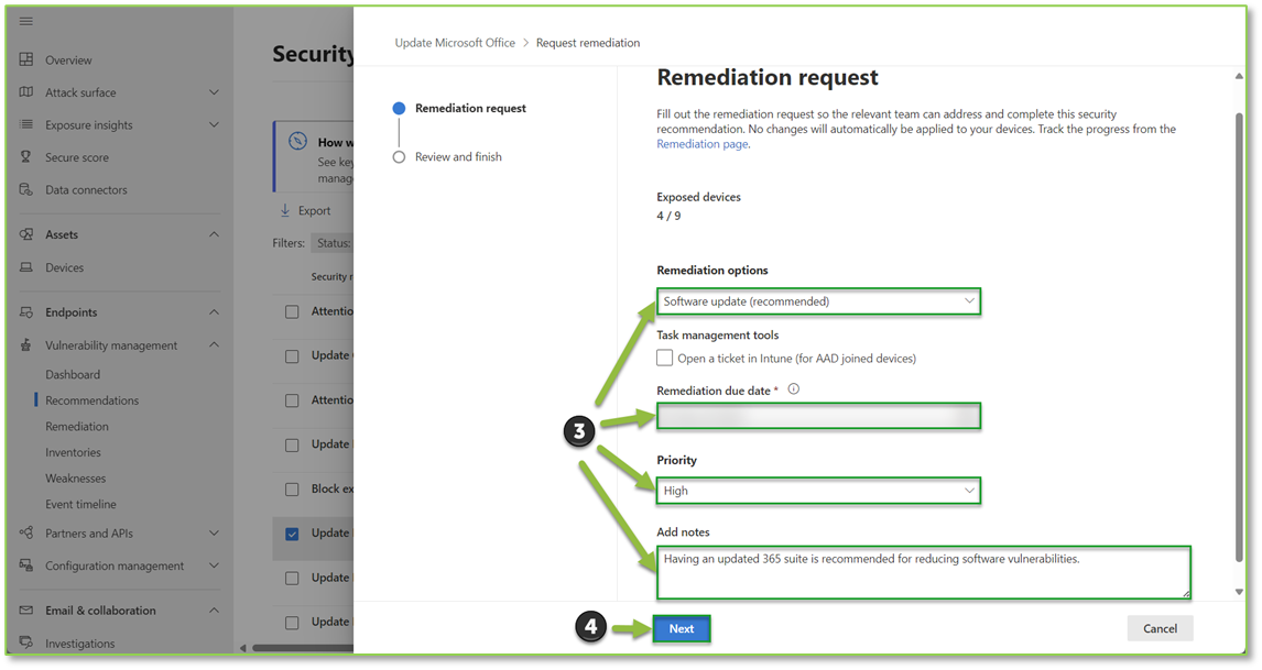 Defender Vulnerability Management Remediation Action