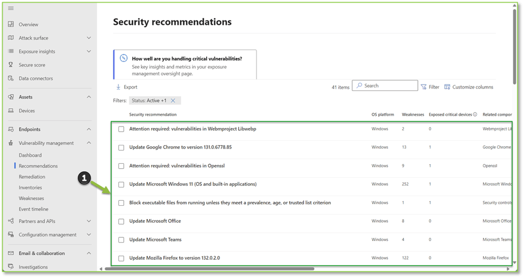 Defender Vulnerability Management Exception Action
