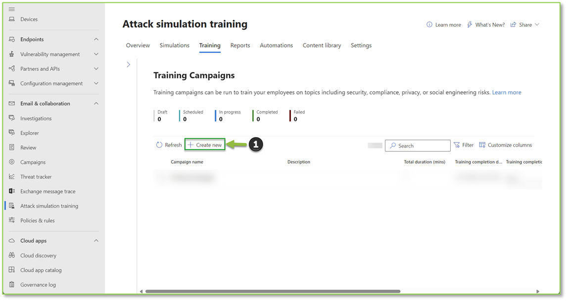 Defender for Email Awareness Training Campaign Creation