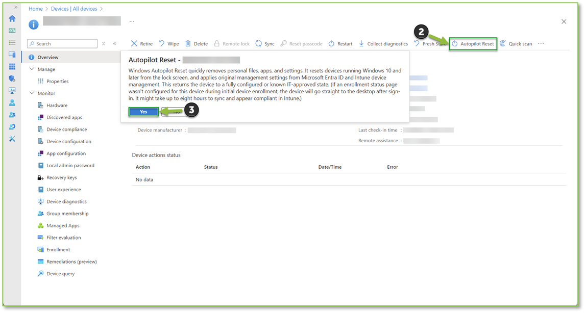 Device Autopilot Reset Action