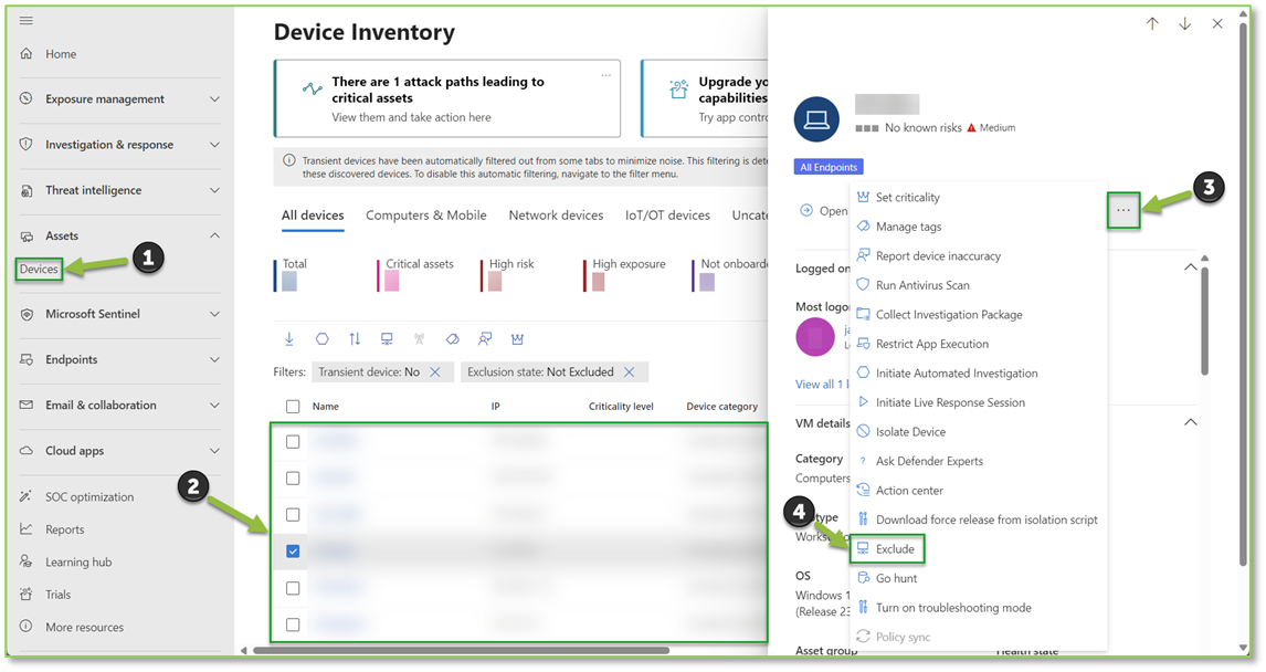 MDE Device Exclusion